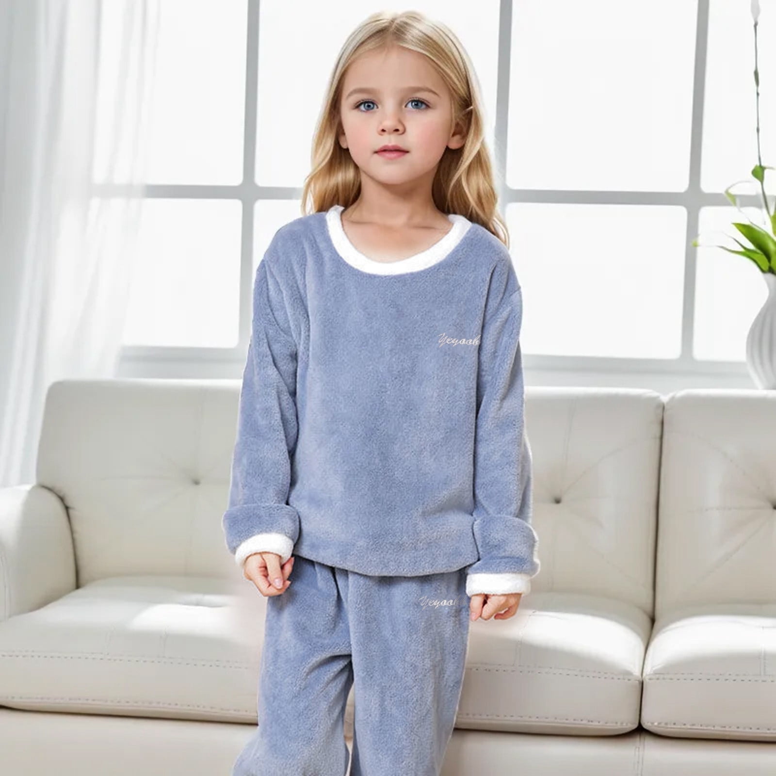 Boys Girls Pajamas Set Winter Warm Pajamas Crew Neck Long Sleeve Soft ...