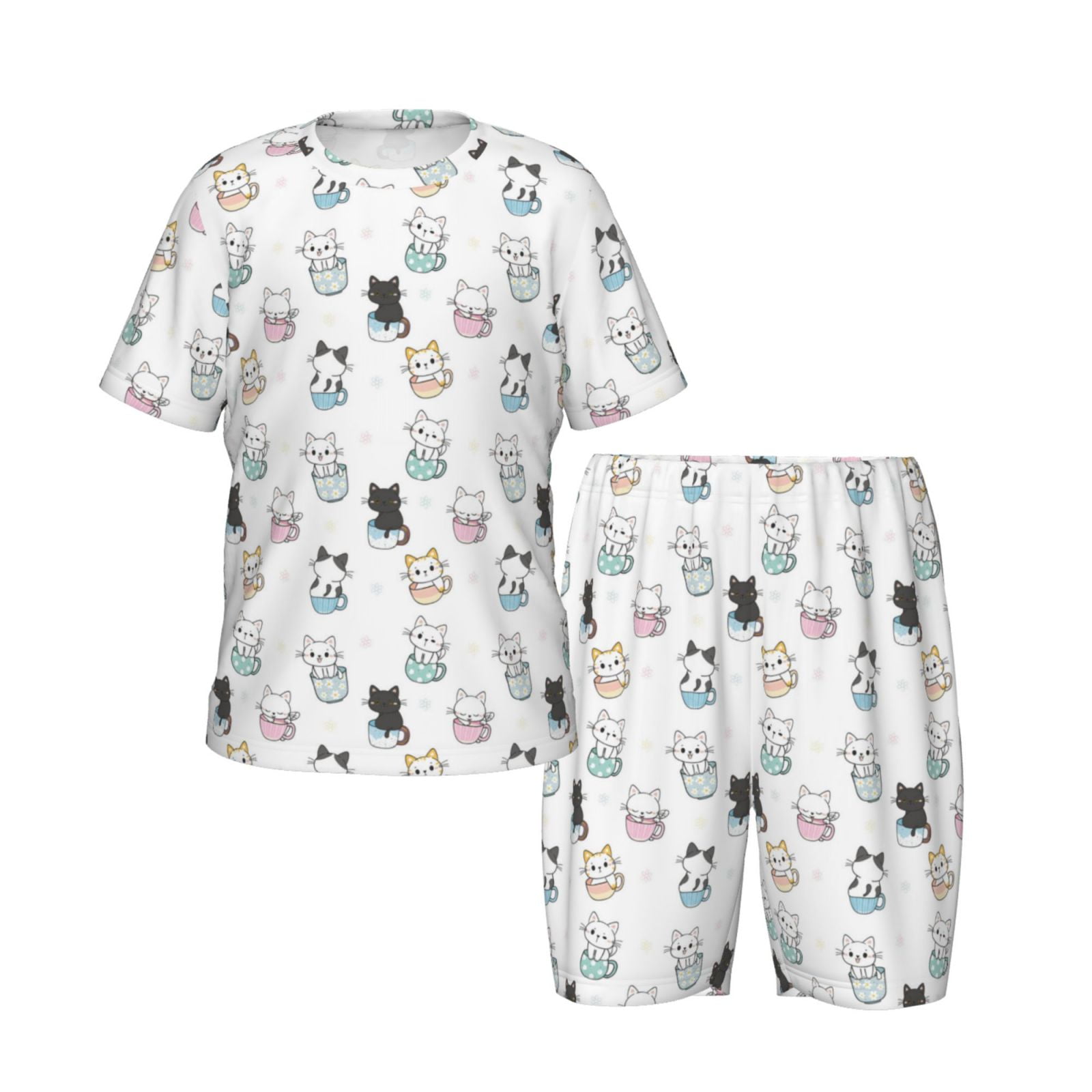 Boys Girls Pajamas Sets for Kids, Cute Cartoon Hand Drawn Cat Toddler ...