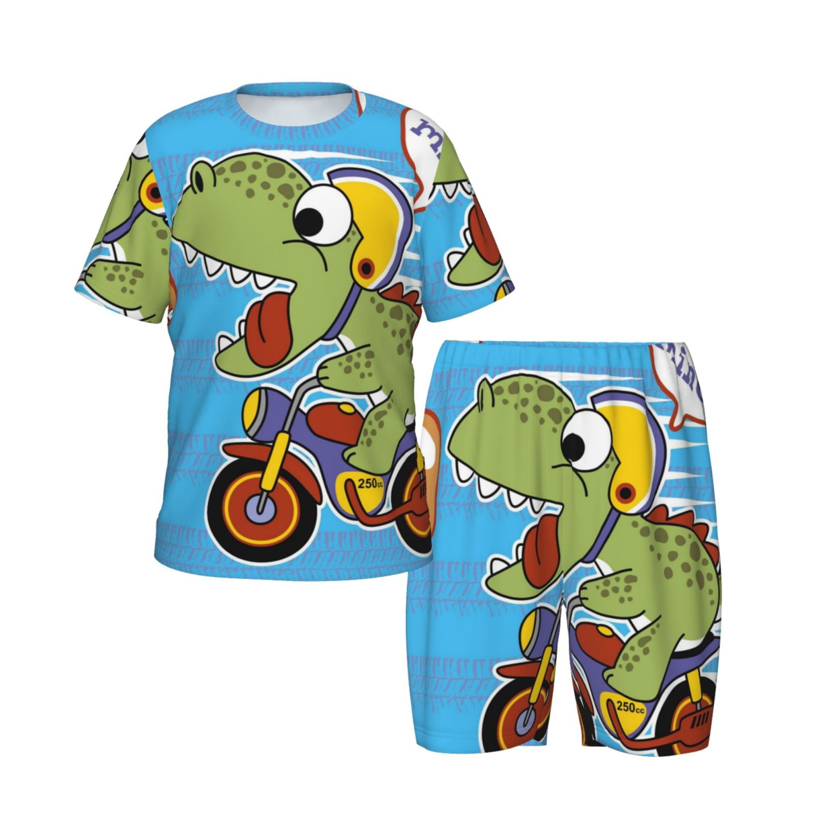 Boys Girls Pajamas Sets for Kids, Dinosaur Riding a Motorcycle Toddler ...
