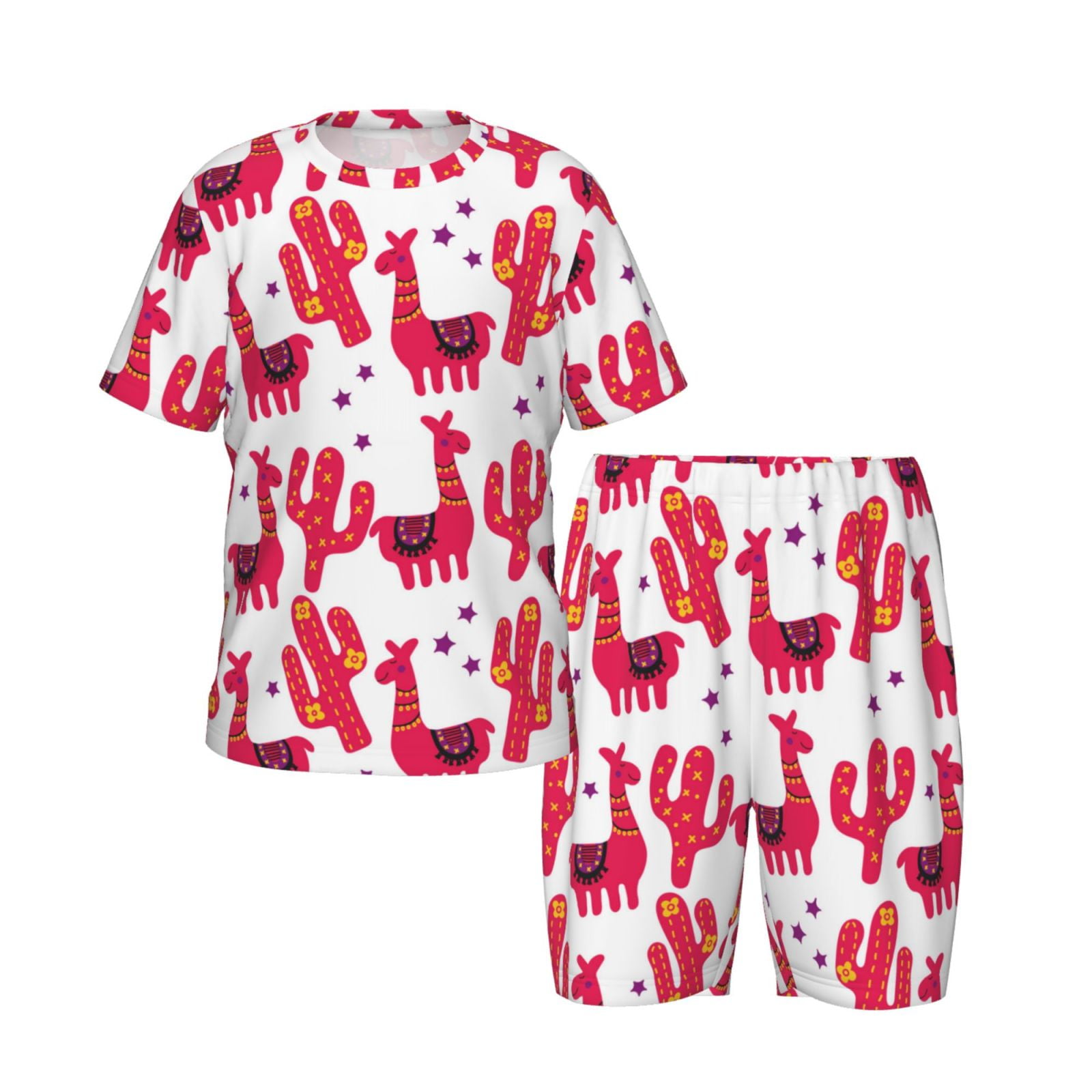 Boys Girls Pajamas Sets for Kids, Exotic Cute Alpaca Cactus Red Toddler ...