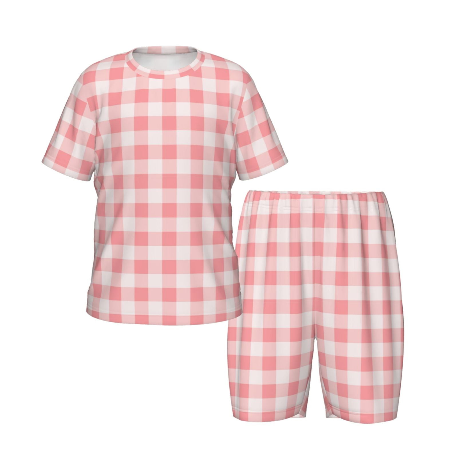 Boys Girls Pajamas Sets for Kids, Square Pink White Plaid Toddler ...