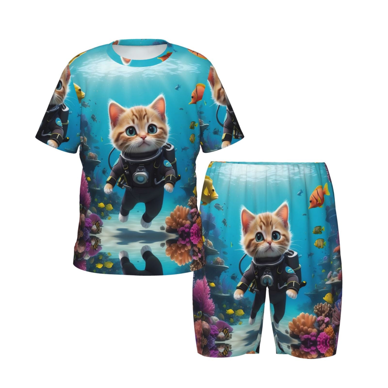Boys Girls Pajamas Sets for Kids, Underwater Diving Cat Toddler ...
