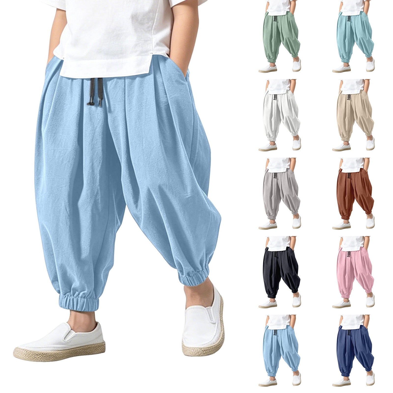 Boys Girls Pants Kids Wide Leg Pants Elastics Waist Summer Fall Long ...