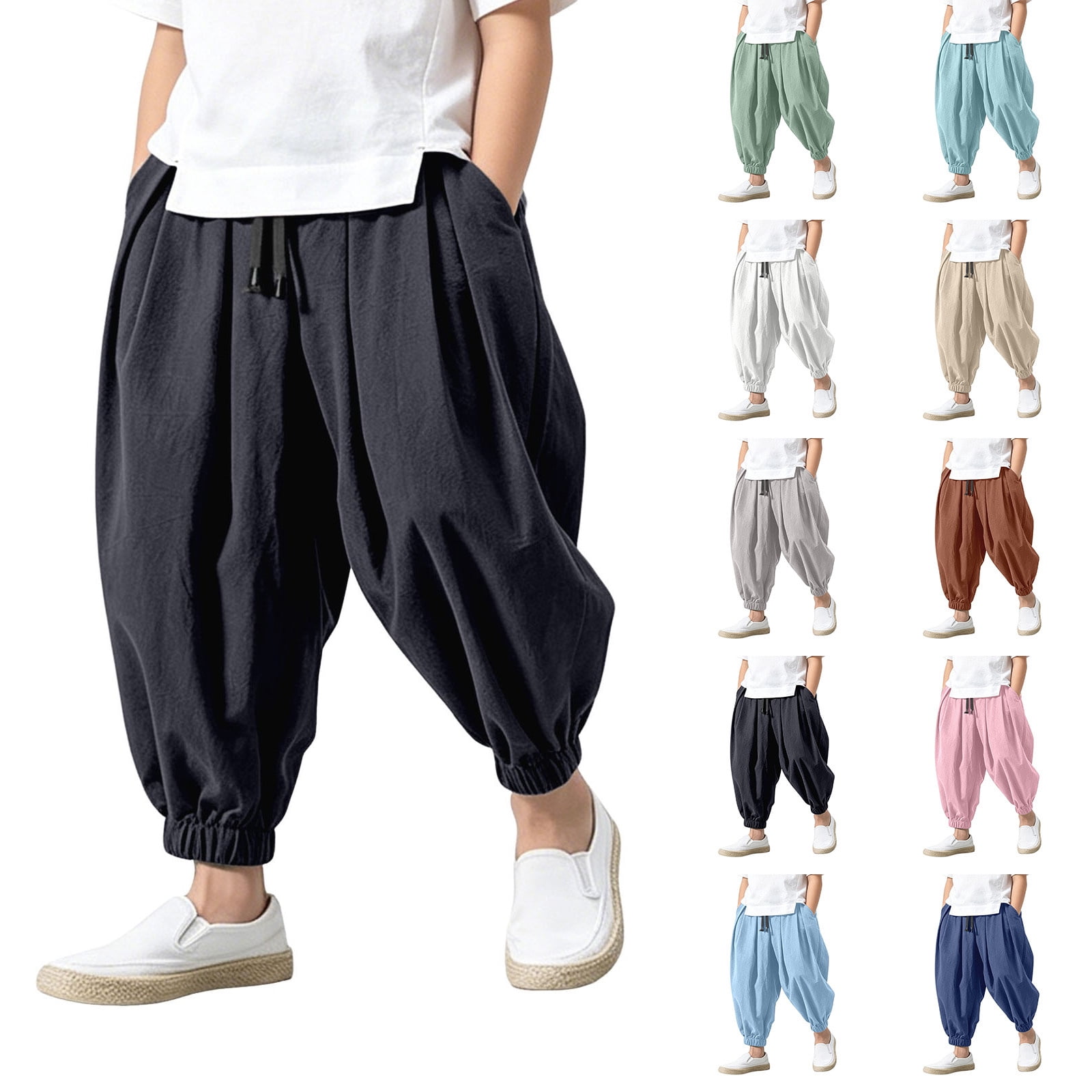 Boys Girls Pants Kids Wide Leg Pants Elastics Waist Summer Fall Long ...