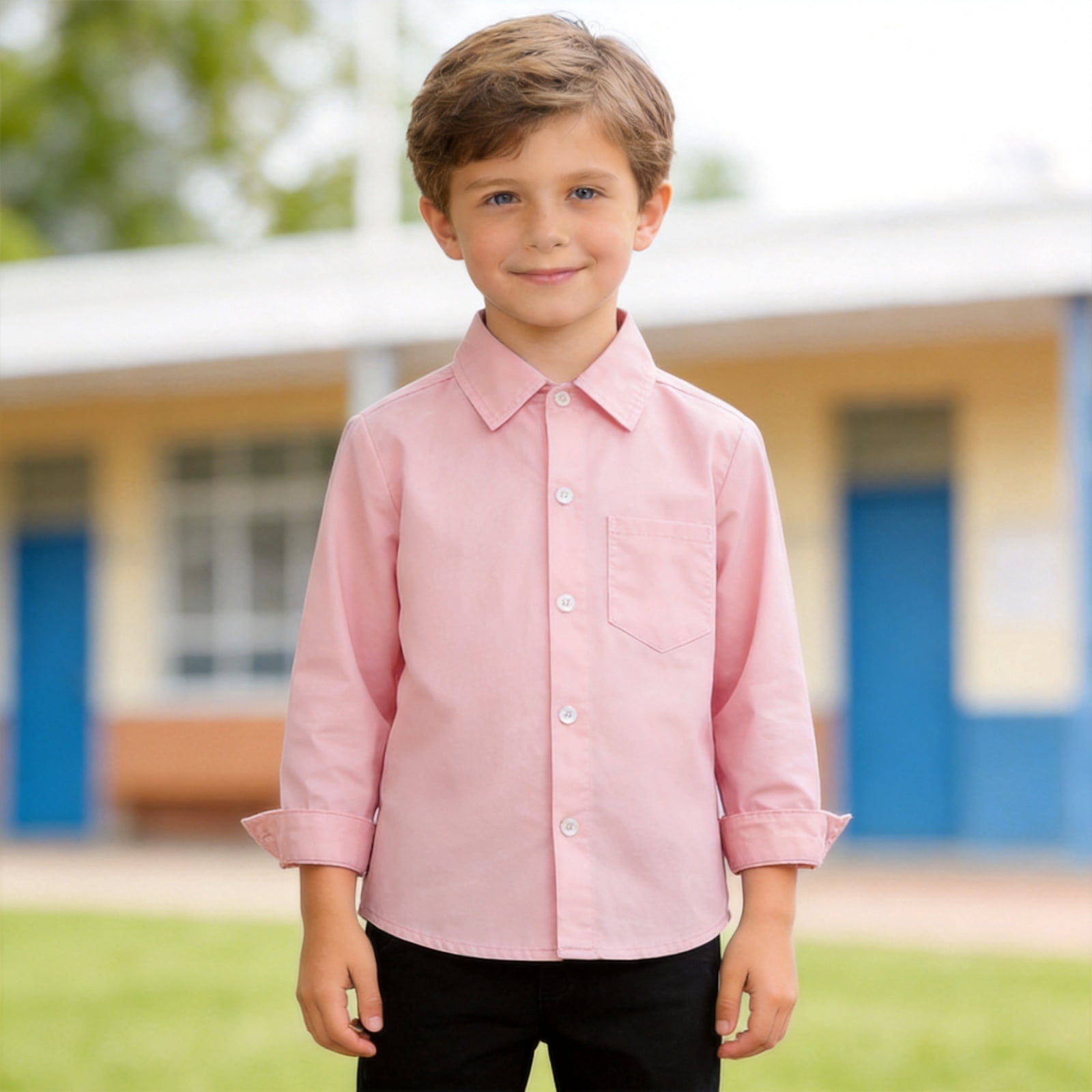 Boys Girls Pink Dress Shirts Button Down Shirt Long Sleeve Formal ...