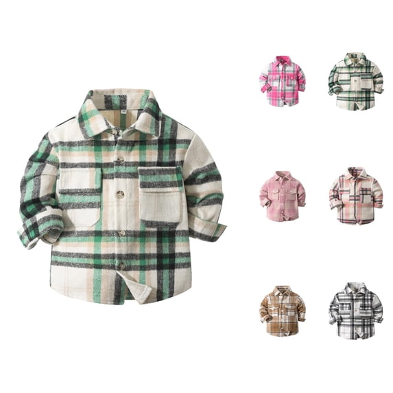 Boys Girls Plaid Shirt Spring Fall Long Sleeve Button Down Lapel ...