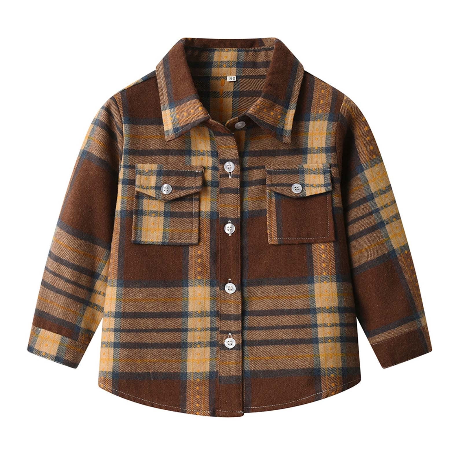 Boys Girls Plaid Shirts Long Sleeve Button Down Shacket Kids Casual ...