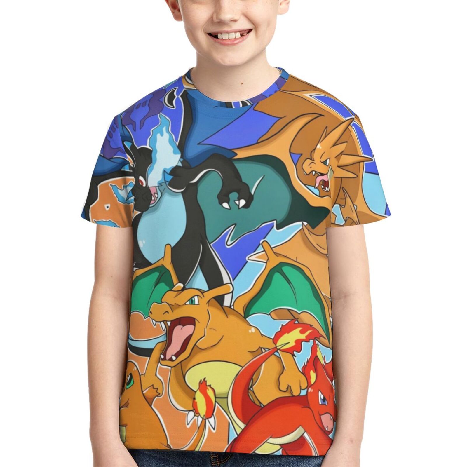 Boys Girls Pokémon Charizard T-Shirt Crewneck Short Sleeve Tees Kids ...