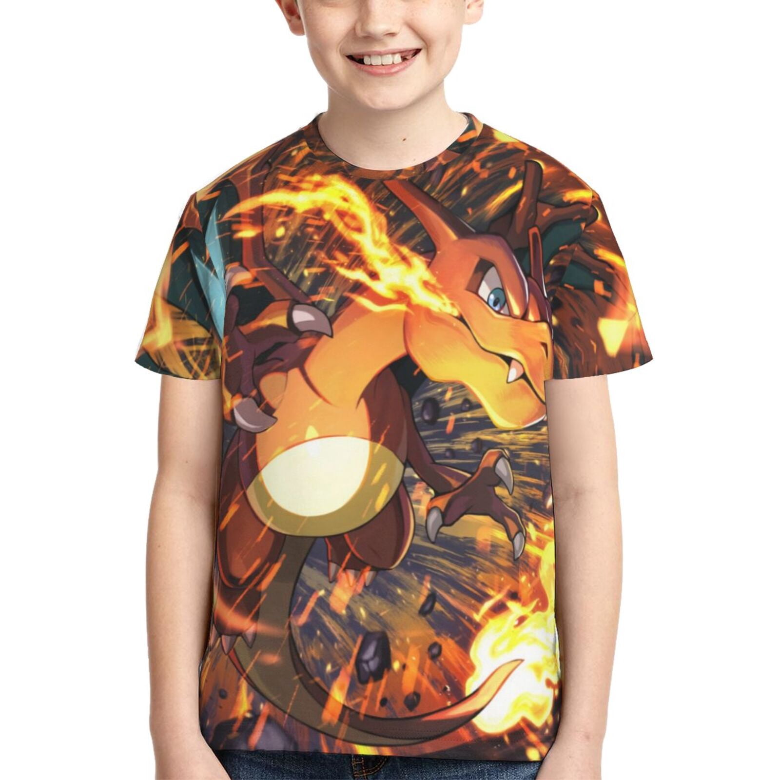Boys Girls Pokémon Pikachu Charizard T-Shirt Crewneck Short Sleeve Tees ...