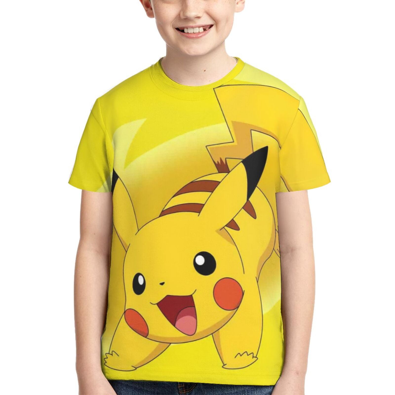 Boys Girls Pokémon-Pikachu Ombre T-Shirt Crewneck Short Sleeve Tees ...