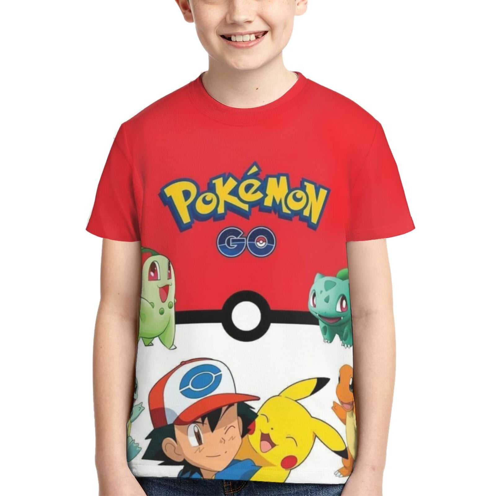Boys Girls Pokémon-Pikachu T-Shirt Crewneck Short Sleeve Tees Kids ...
