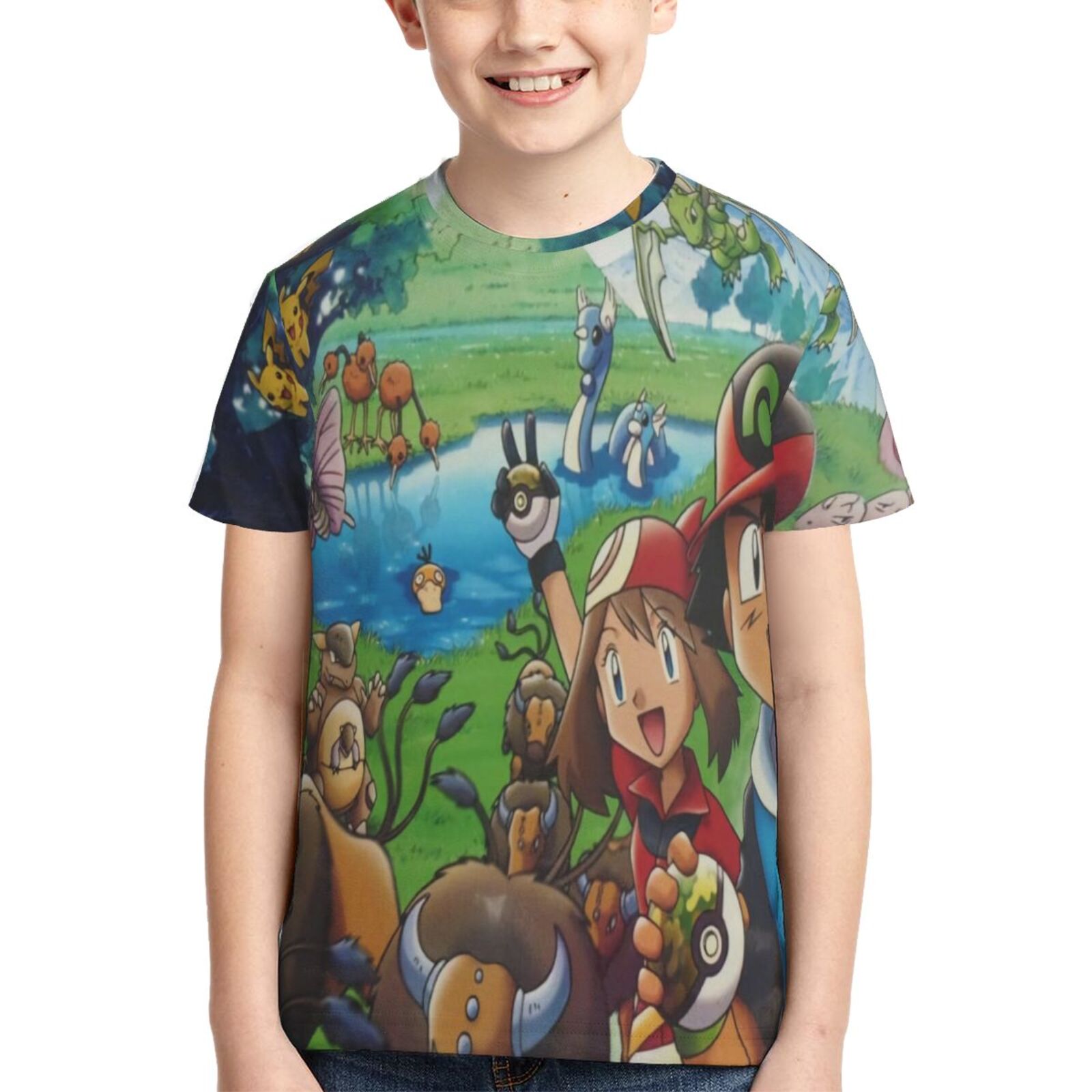 Boys Girls Pokemon and Ash Friends T-Shirt Crewneck Short Sleeve Tees ...