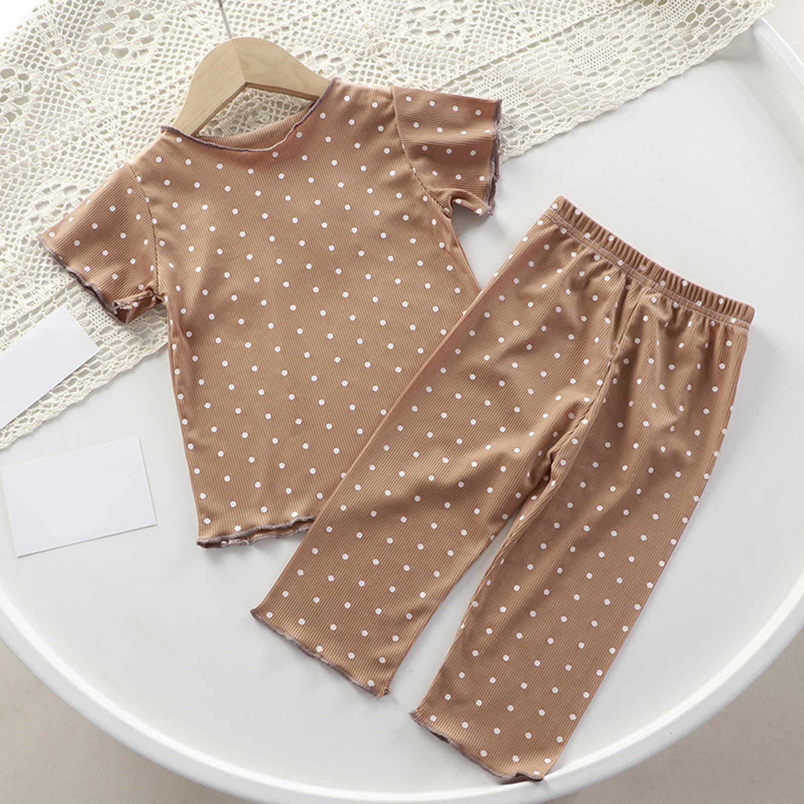 Boys Girls Polka Dot Print Short Sleeve T-Shirt Long Pants Pajamas ...