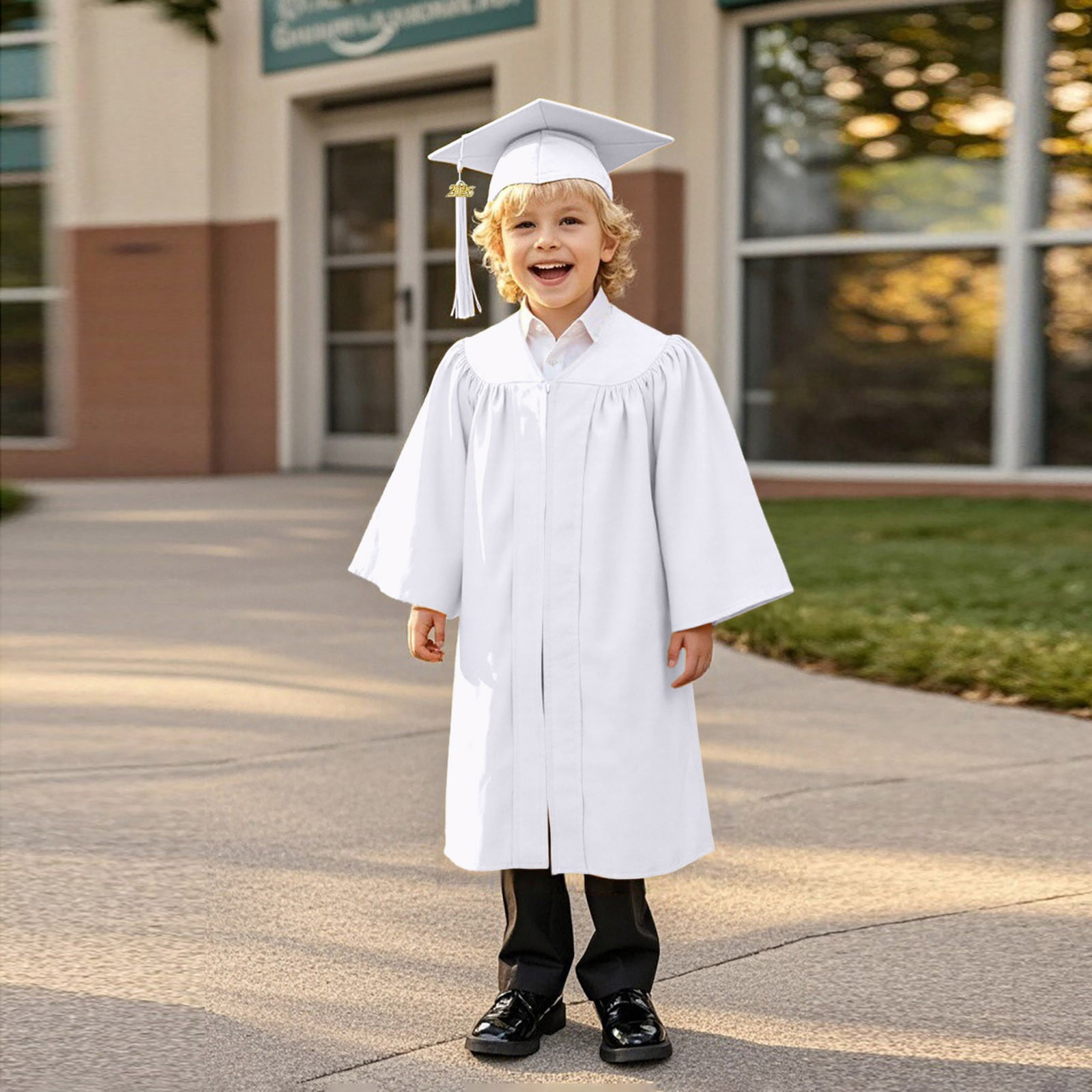 Boys Girls Primary School Graduation Cap and Gown Graduation White Cap ...