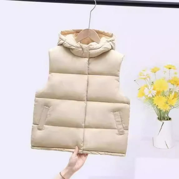 Boys Girls Puffer down Vests, Toddler Kids Zip up Sleeveless Hooded ...