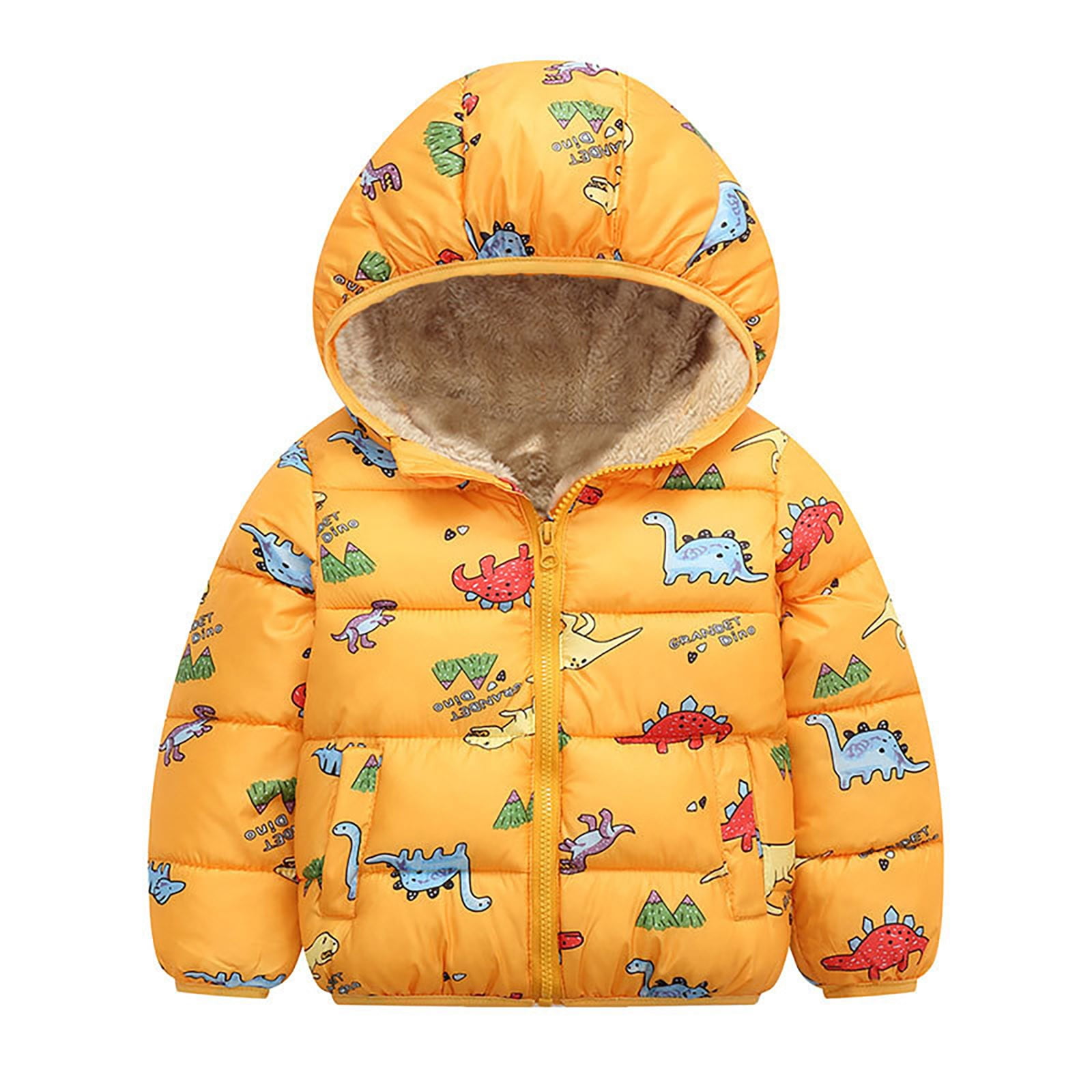 Boys Girls Puffy Hooted Jacket Long Sleeve Zipper 𝗖artoon Print Thick ...