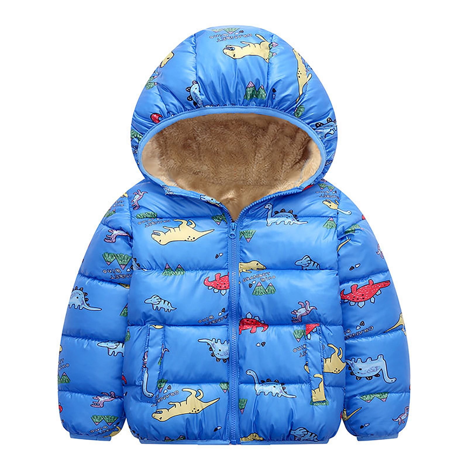 Boys Girls Puffy Hooted Jacket Long Sleeve Zipper 𝗖artoon Print Thick ...