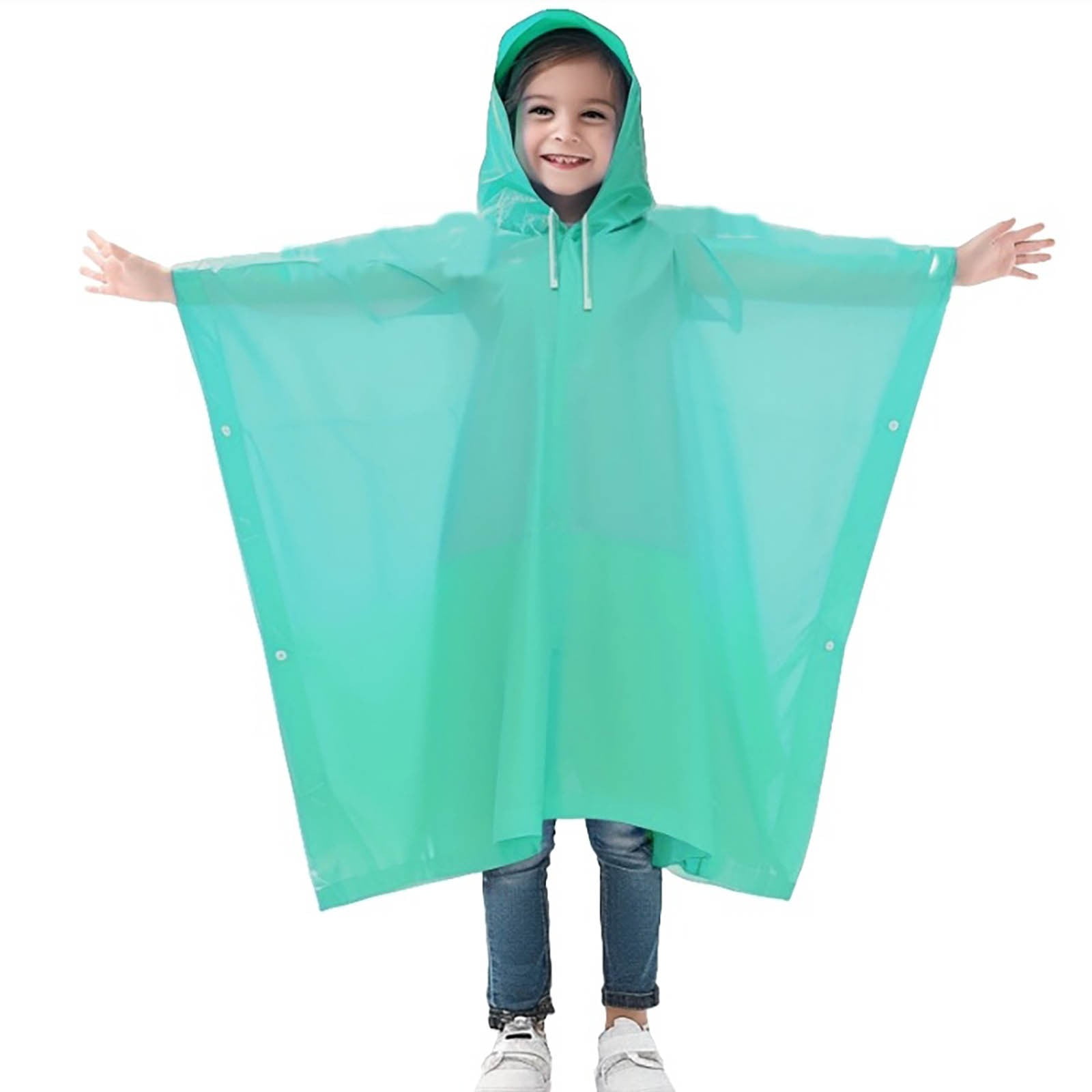 Boys Girls Rain Coat Hooded Transparent Buttoned Thick Poncho ...