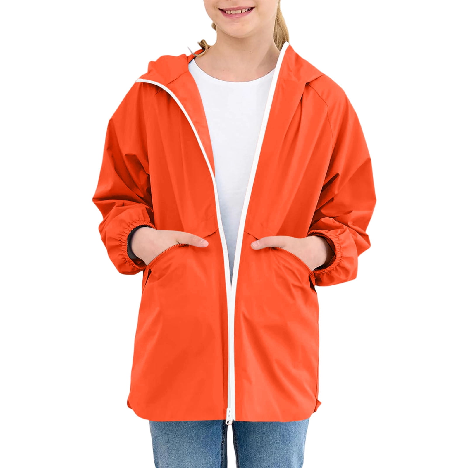 Boys Girls Rain Jacket Hooded Waterproof Lightweight Zip Front ...