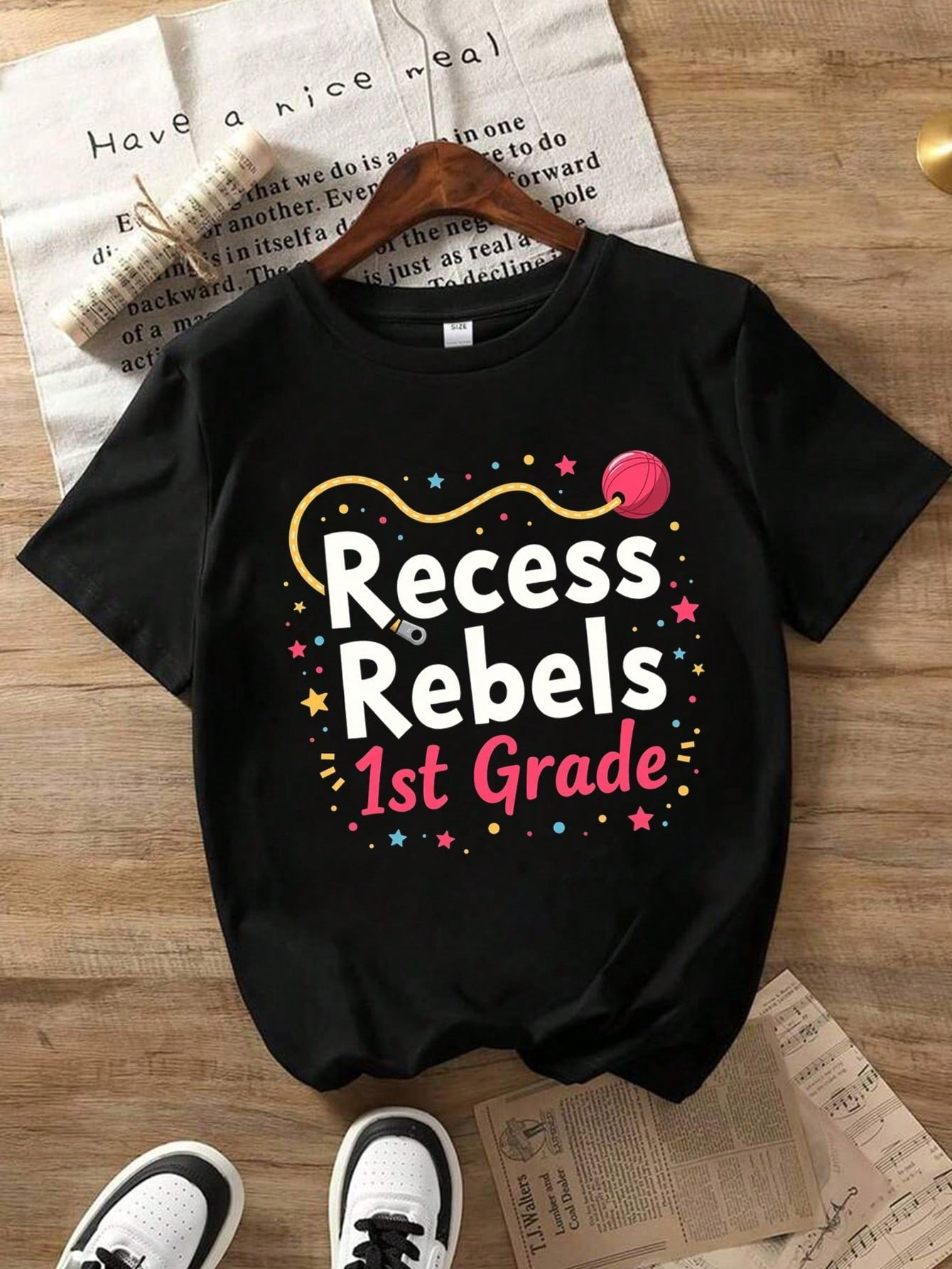 Boys/Girls Recess Rebels Back To School Cotton Graphic Tees, Black ...