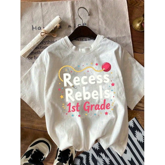 Boys/Girls Recess Rebels Back To School Cotton Graphic Tees, Black ...