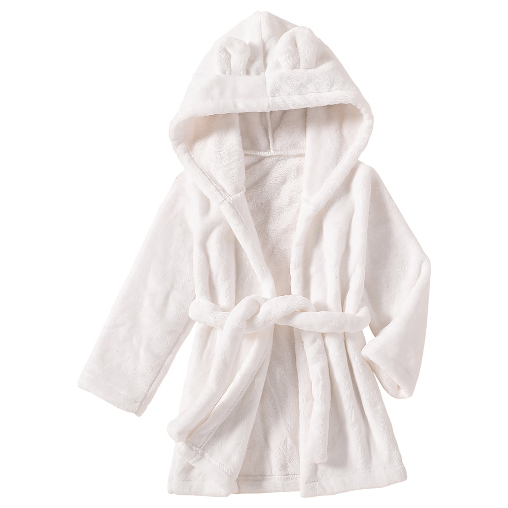 Boys Girls Robe Flannel Hooded Bathrobe with Belt Toddler Robes Soft ...