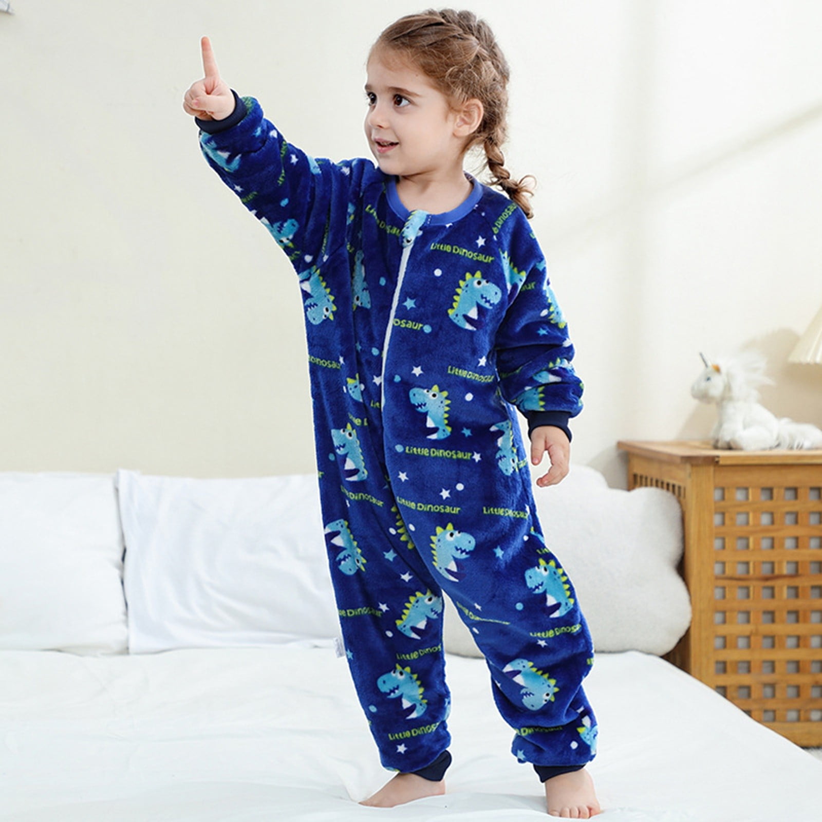 Boys Girls Rompers Kids Cartoon Style Flannel Sleepsuit Baby Toddler ...