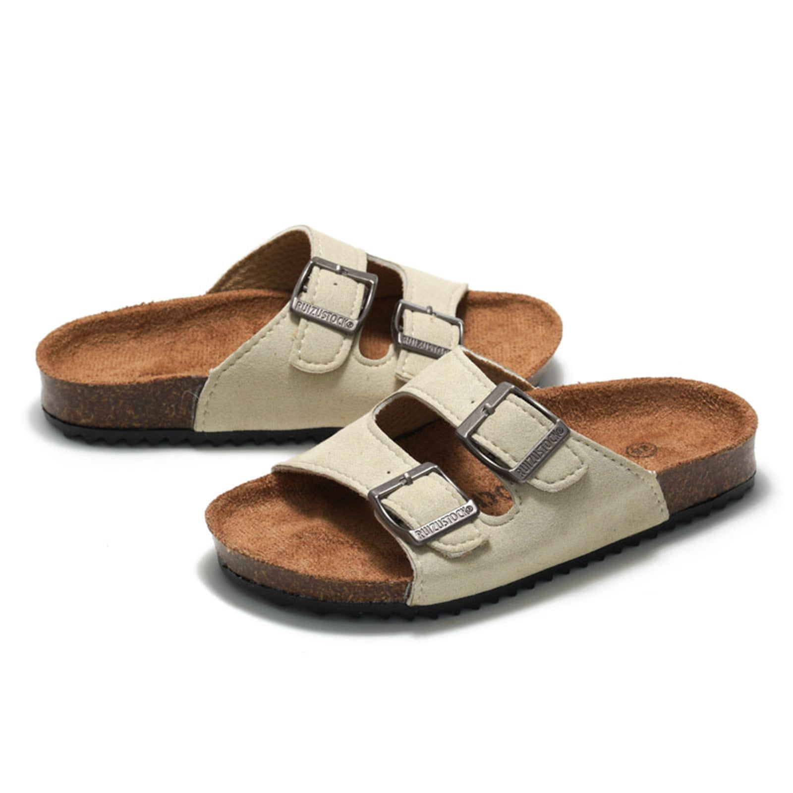 Boys Girls Sandals with Cork Footbed Adjustable Buckle Casual Slides ...