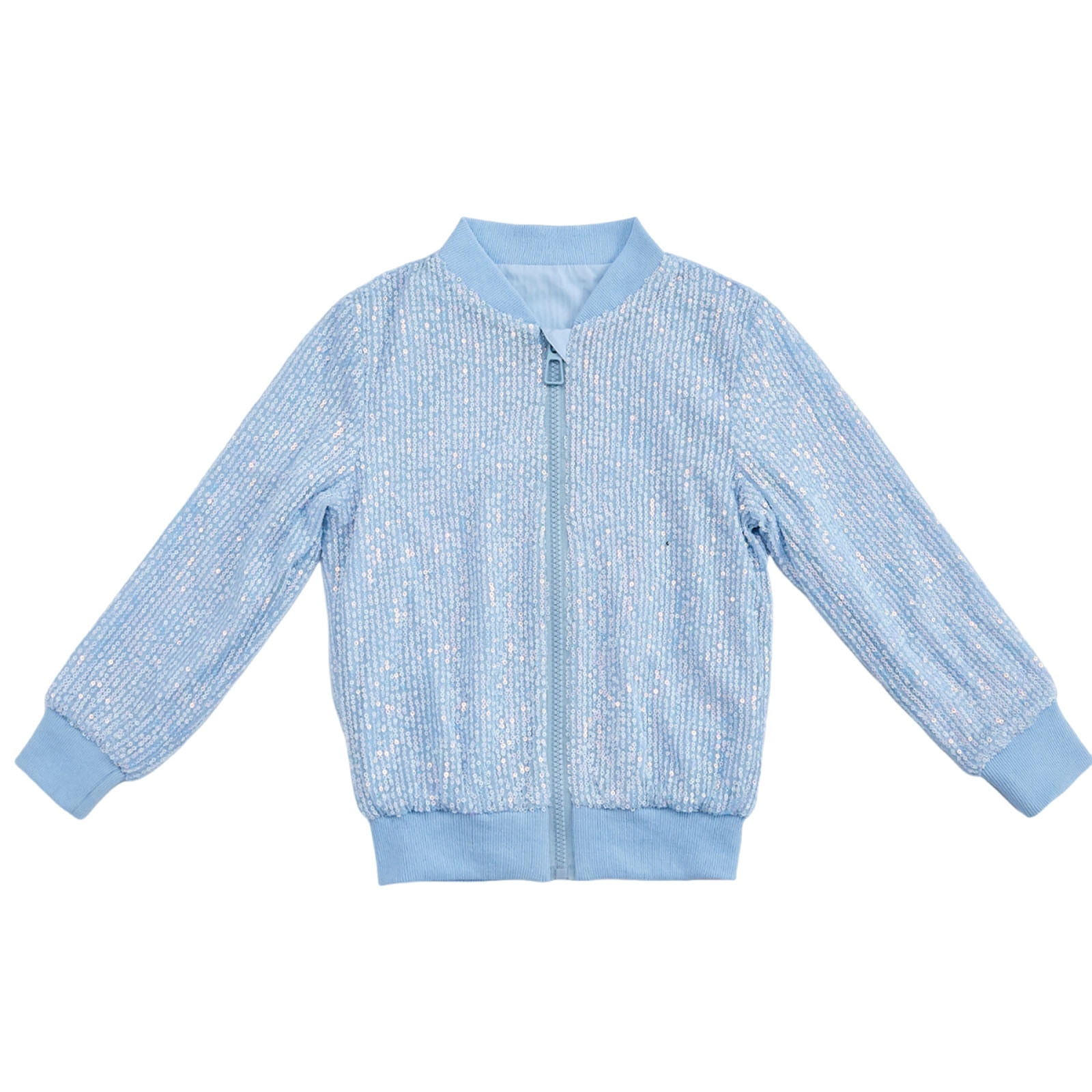 Boys Girls Sequin Bomber Jacket Kids Full Zip Shiny Glitter Jacket Long ...