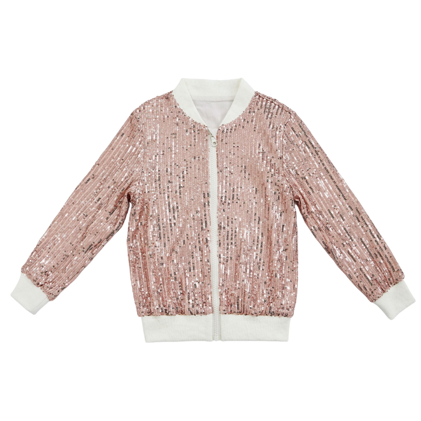 Boys Girls Sequin Bomber Jacket Kids Full Zip Shiny Glitter Jacket Long ...