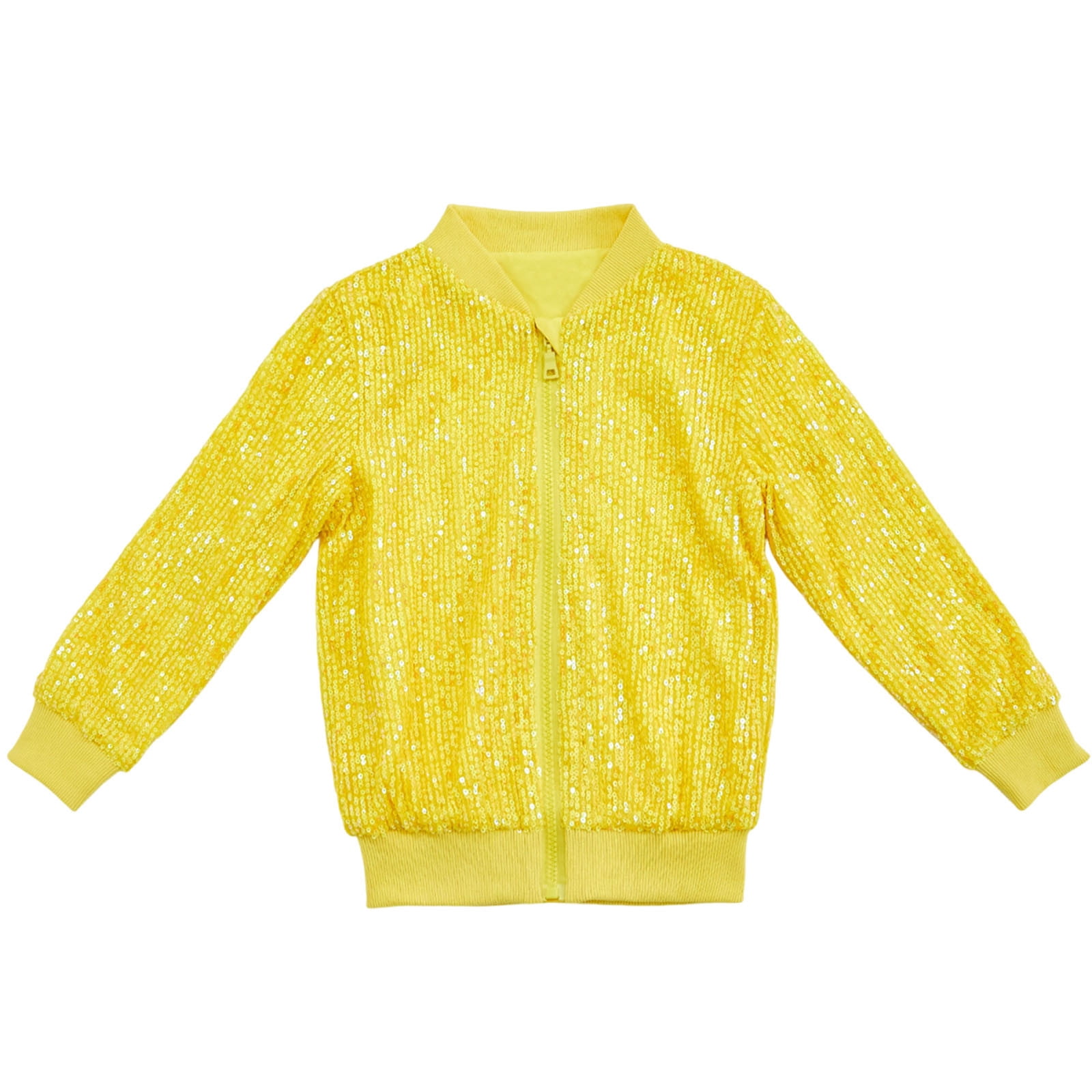 Boys Girls Sequin Bomber Jacket Kids Full Zip Shiny Glitter Jacket Long ...