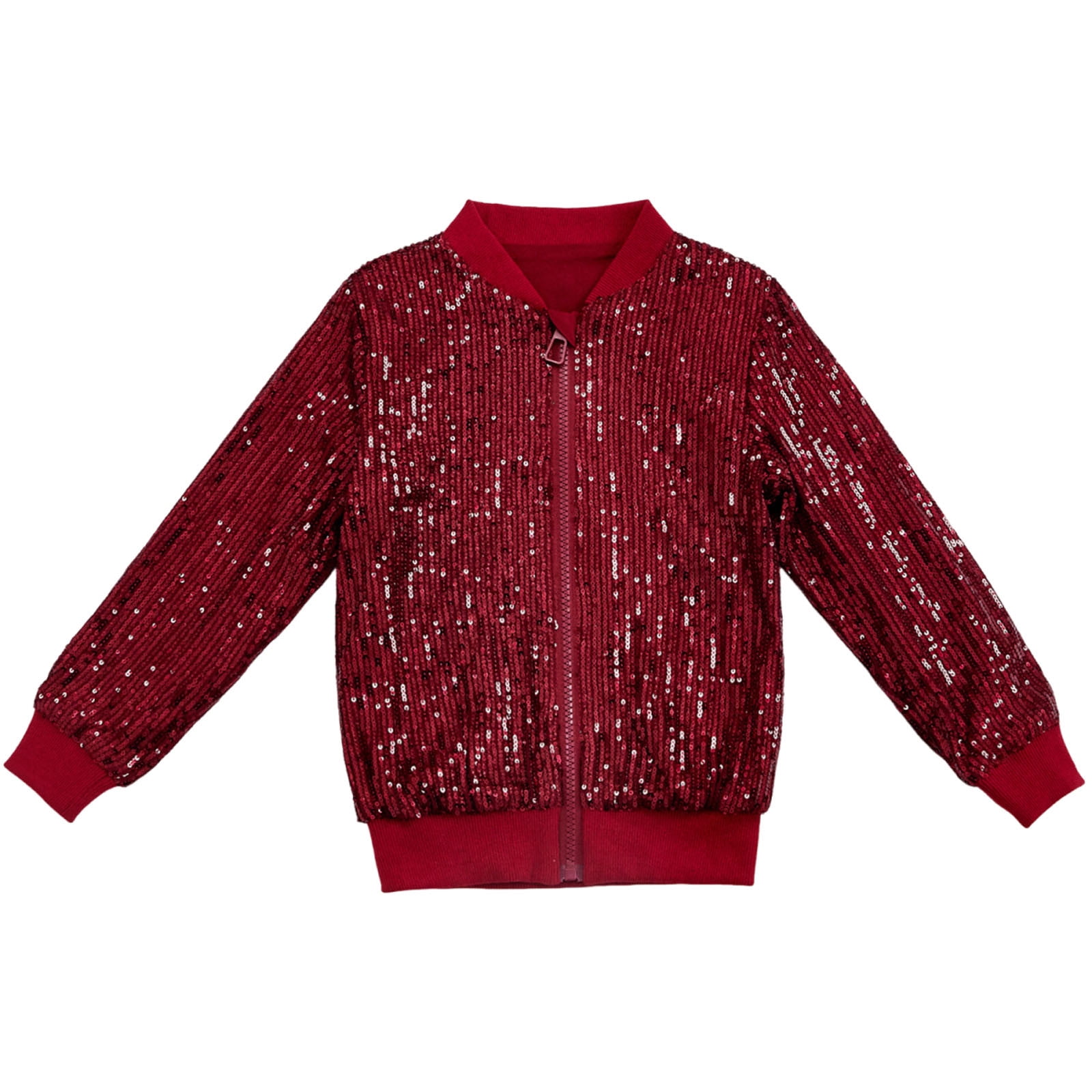 Boys Girls Sequin Bomber Jacket Kids Full Zip Shiny Glitter Jacket Long ...