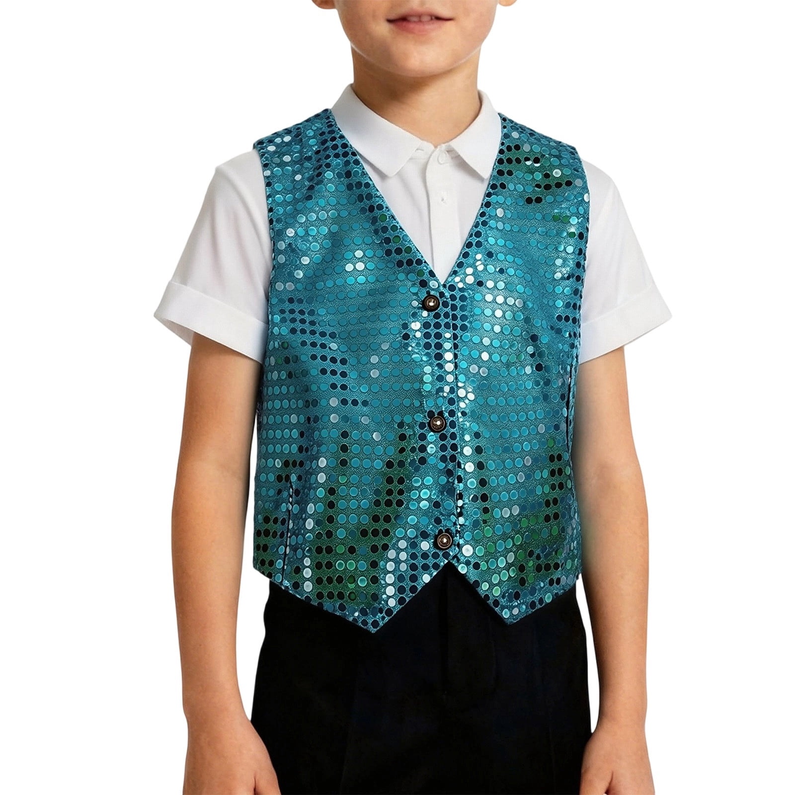 Boys Girls Sequin Dance Performance Vest, Slim Fit Glitter Sleeveless ...