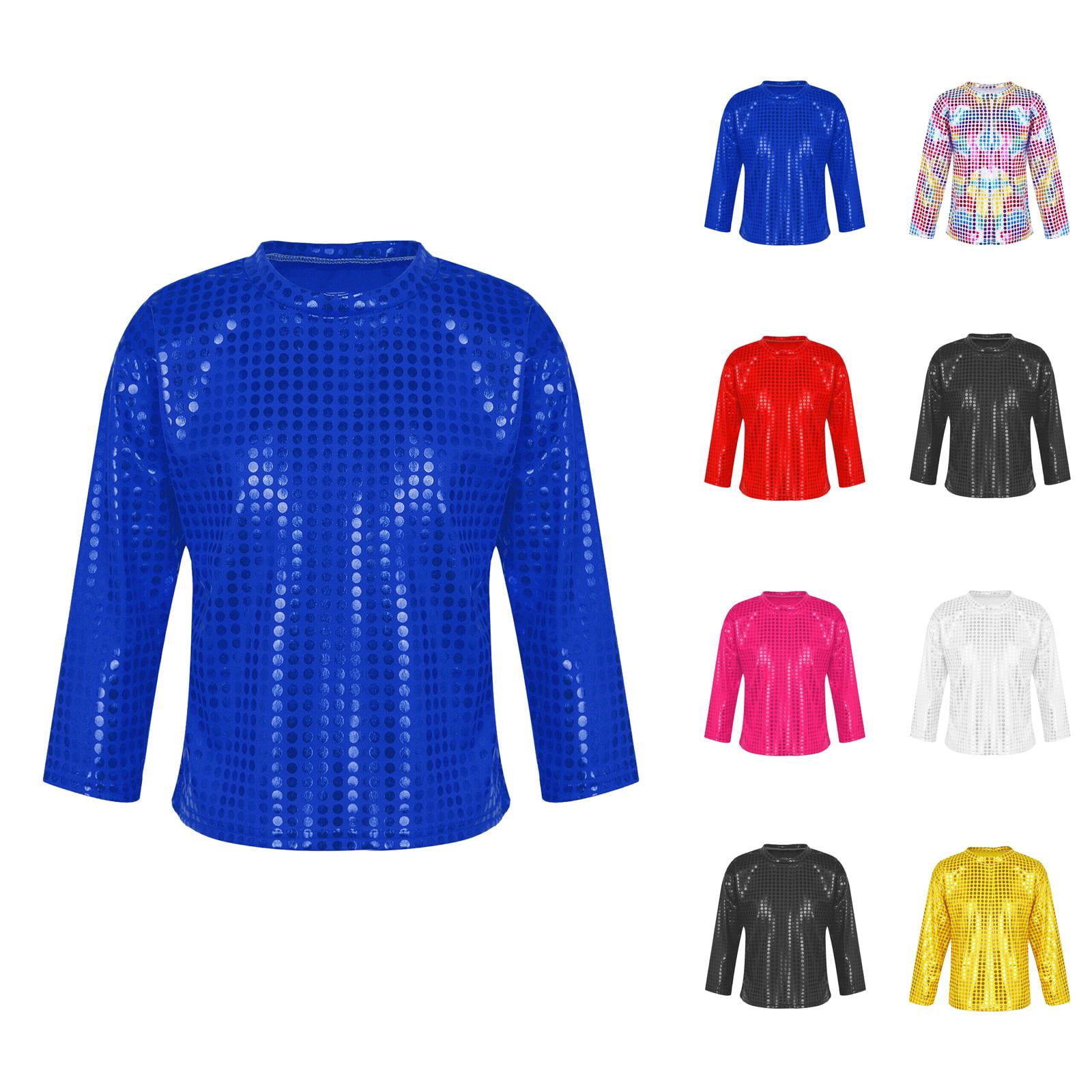 Boys Girls Sequin Shirts 2026 Casual Long Sleeve Crewneck Glitter ...