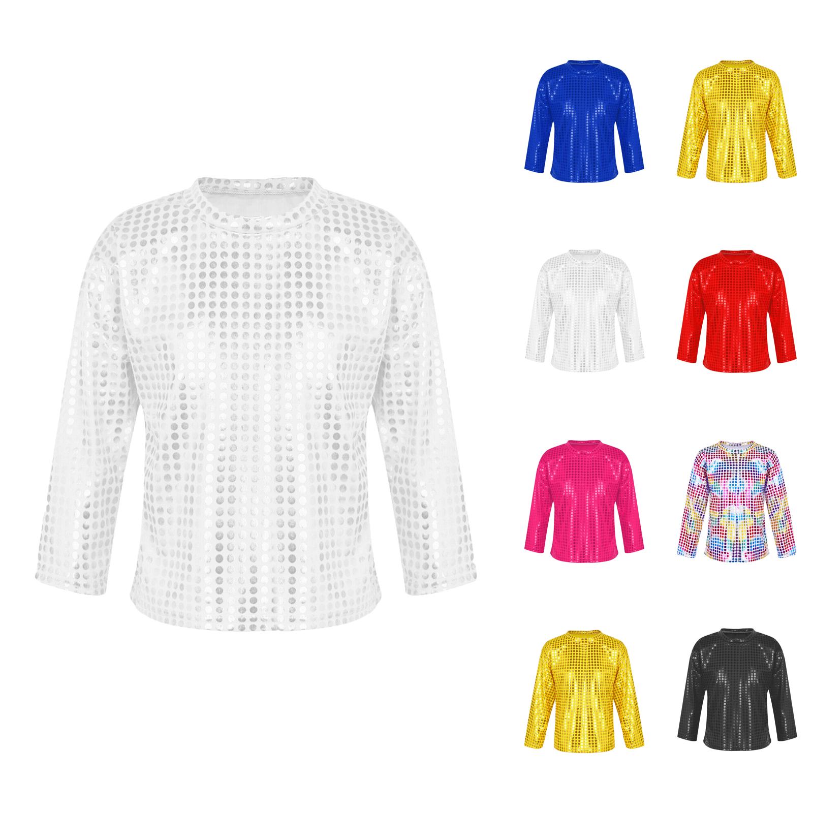 Boys Girls Sequin Shirts 2026 Trendy Long Sleeve Glitter Sparkle Crew ...