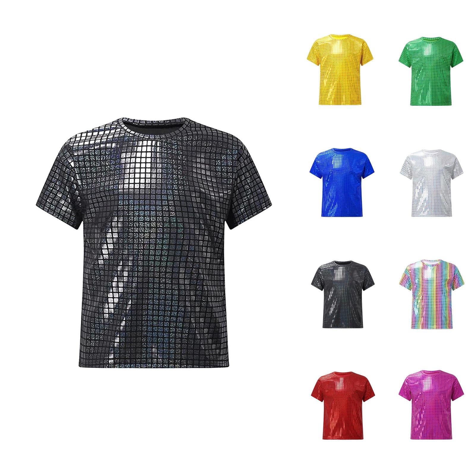 Boys Girls Shiny Metallic Tshirts Sparkly Sequin Tee Hop Disco Dance T ...