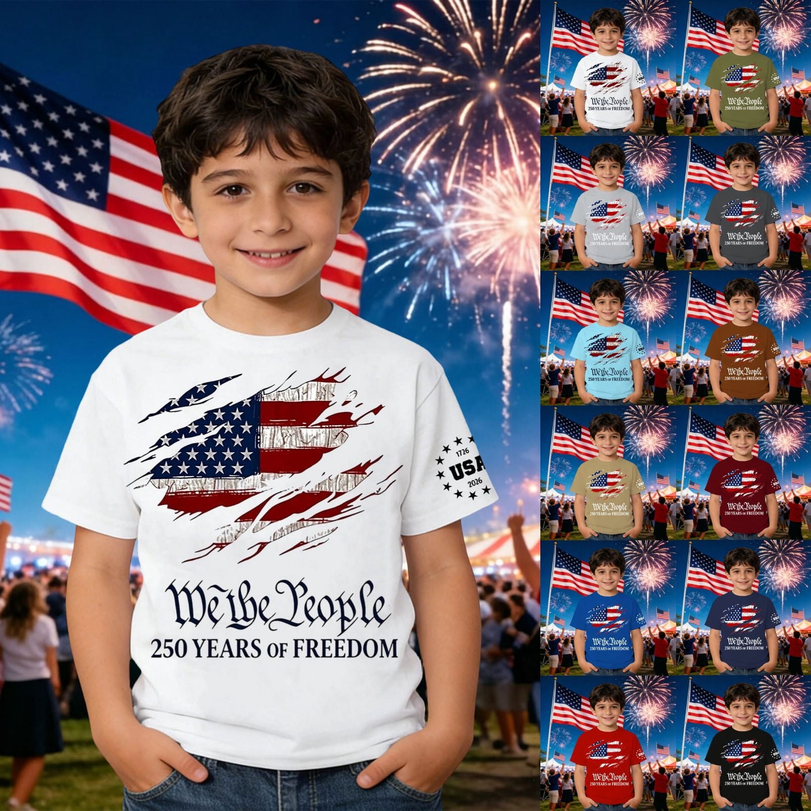 Boys Girls Shirts Kids Tshirts 250th Anniversary USA Shirts Patriotic ...