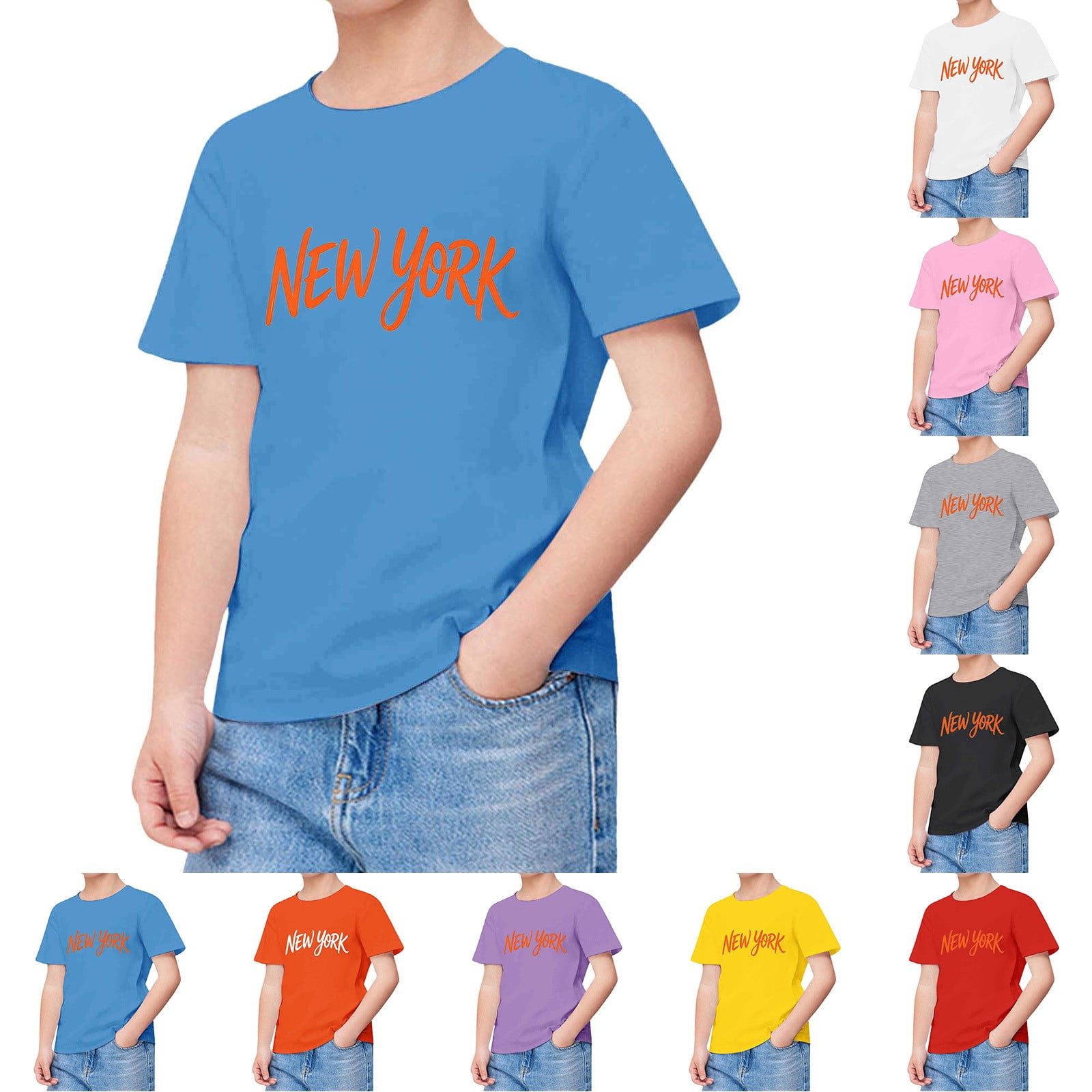 Boys Girls Shirts Short Sleeve York Letter Print Boys Top Casual Crew ...