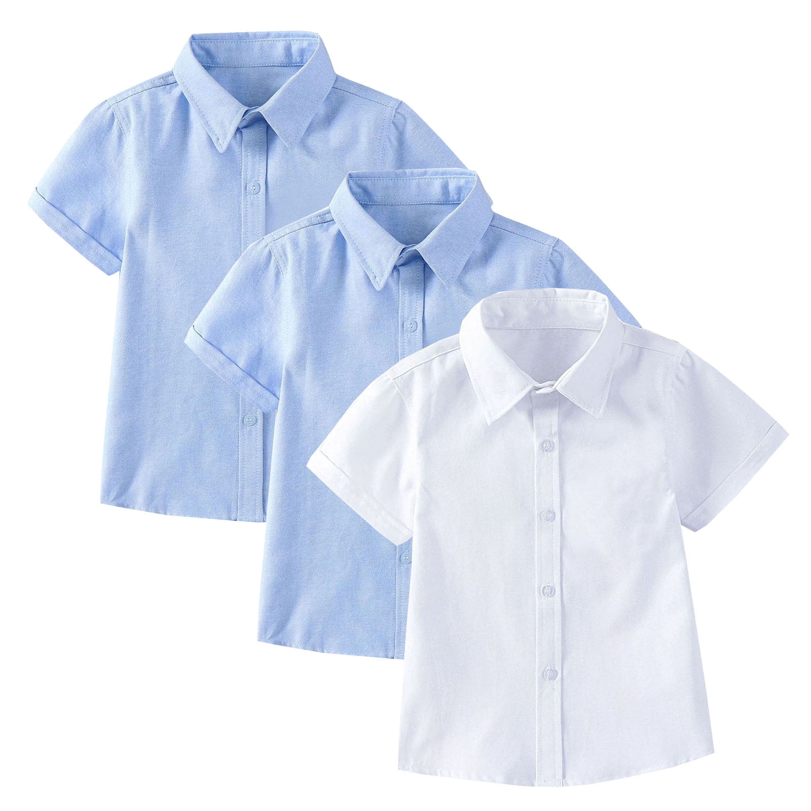 Boys Girls Short Sleeve Shirts Pack of 3, Classic Collared Button Up ...
