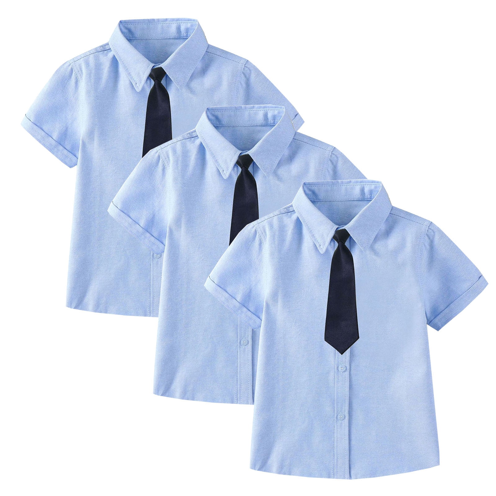 Boys Girls Short Sleeve Shirts Pack of 3, Classic Collared Button Up ...
