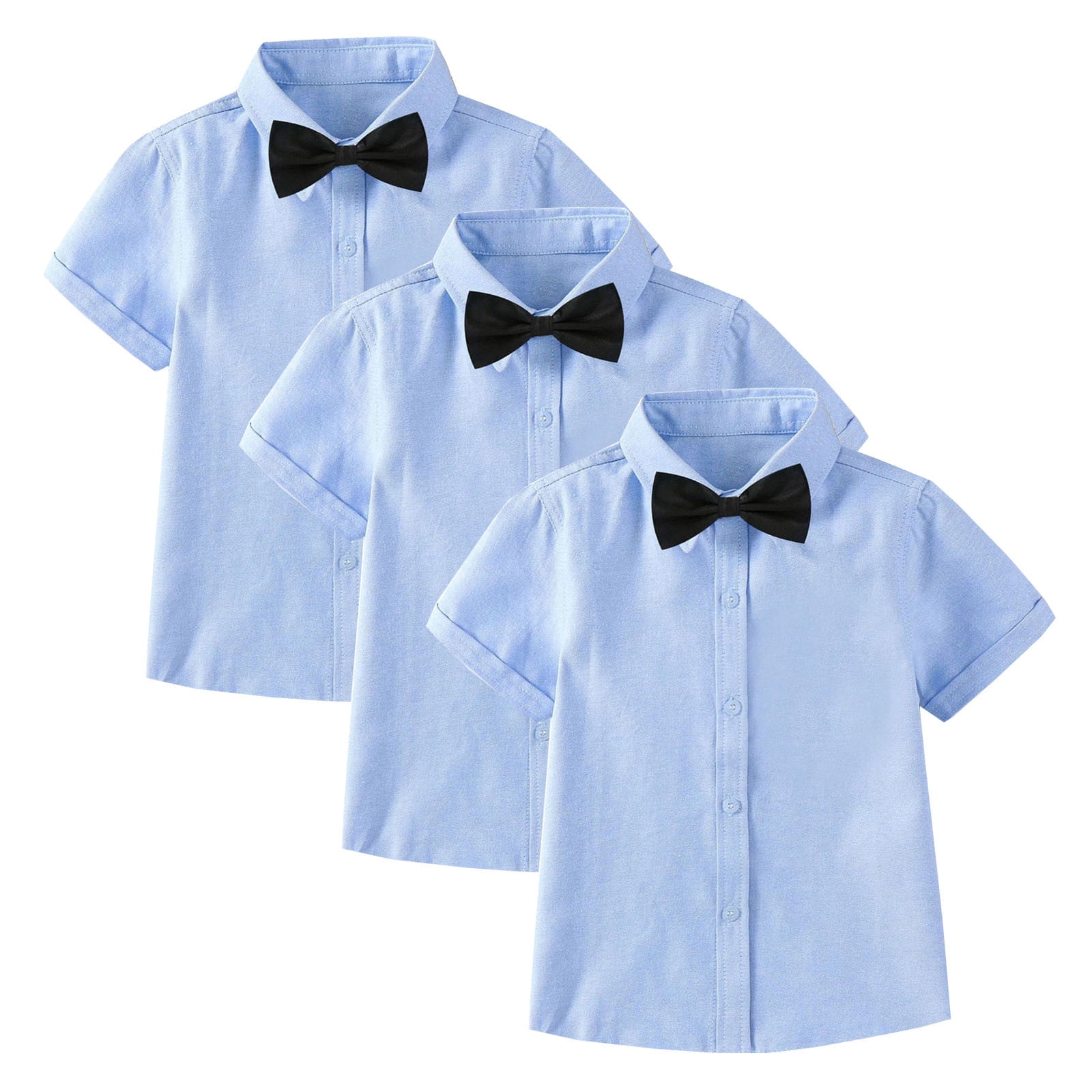 Boys Girls Short Sleeve Shirts Pack of 3, Classic Collared Button Up ...