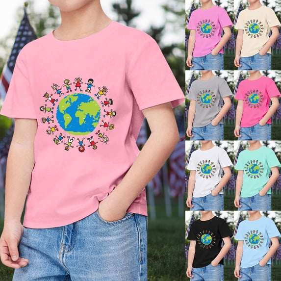 Boys Girls Short Sleeve T Shirts Earth Print Kids Summer Breathable ...