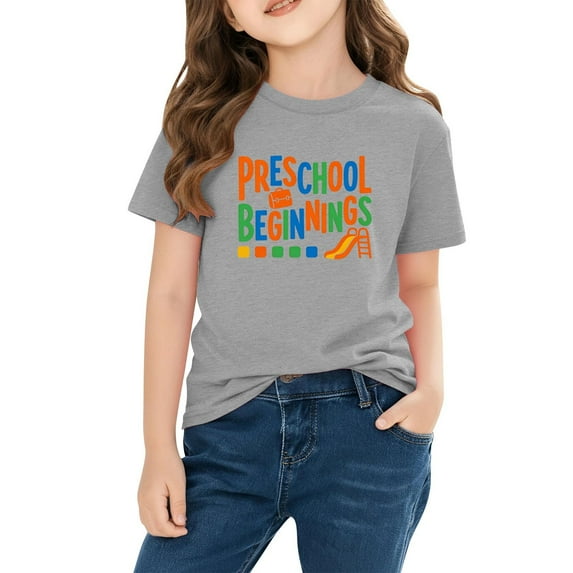 Boys Girls Short Sleeve Tops Crew Neck Print Happy First Day Of School ...