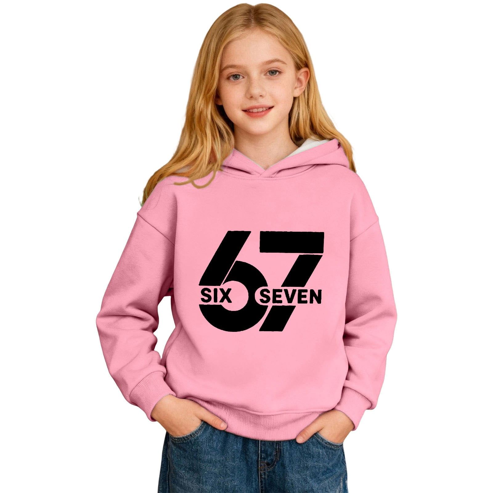 Boys Girls Six Seven Meme Funny 67 Hoodies Long Sleeve Relax Fit Number ...