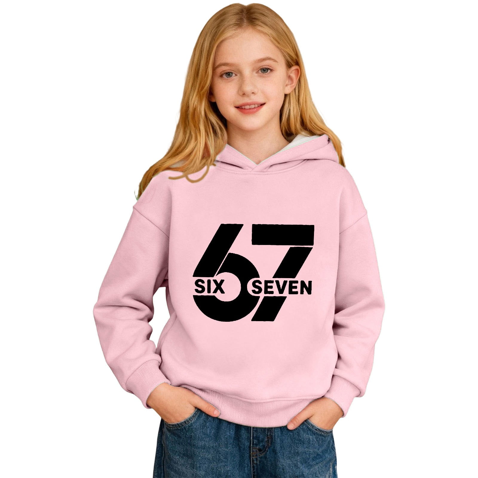 Boys Girls Six Seven Meme Funny 67 Hoodies Long Sleeve Relax Fit Number ...