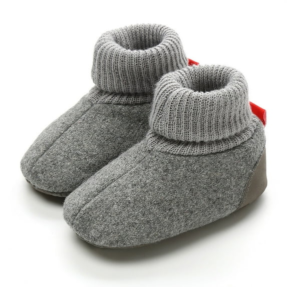 Boys Girls Sneakers First Sole Shoes Warm Winter Gray Flexible Crib ...