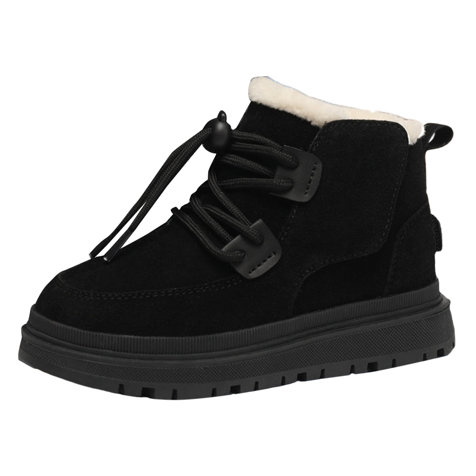 Boys Girls Snow Boots Adjustable Strappy Suede Fuzzy Warm Lug Sole ...