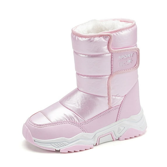 Boys Girls Snow Boots Hook and Loop Mid Calf Waterproof Slip Resistant Winter Warm Shoes for ...