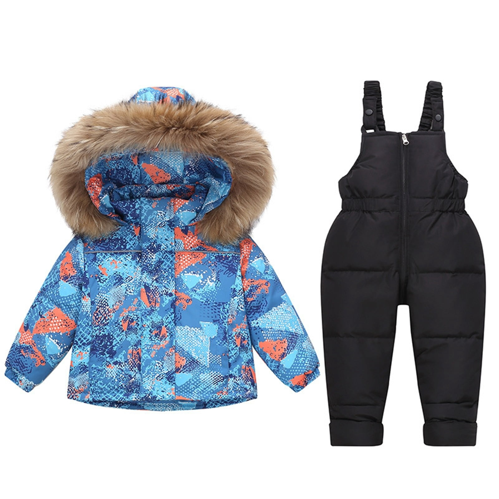 Boys Girls Snow Suit Winter Snowsuit Padded Warm 2 Piece Outfits Zip Up ...