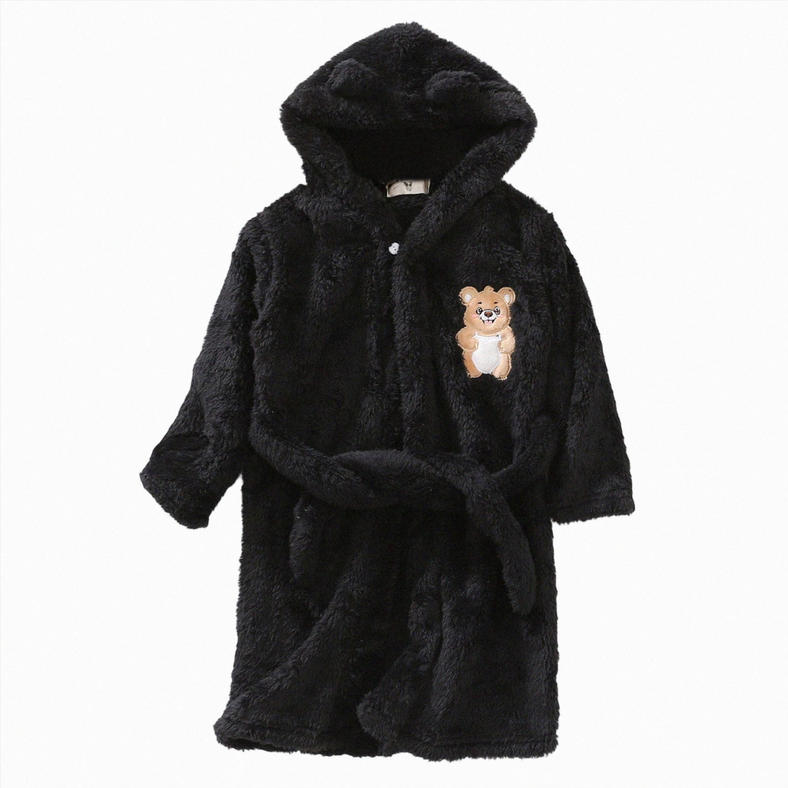 Boys Girls Soft Coral Fleece Bathrobe,Warm Hooded Sleep Robe with Waist ...